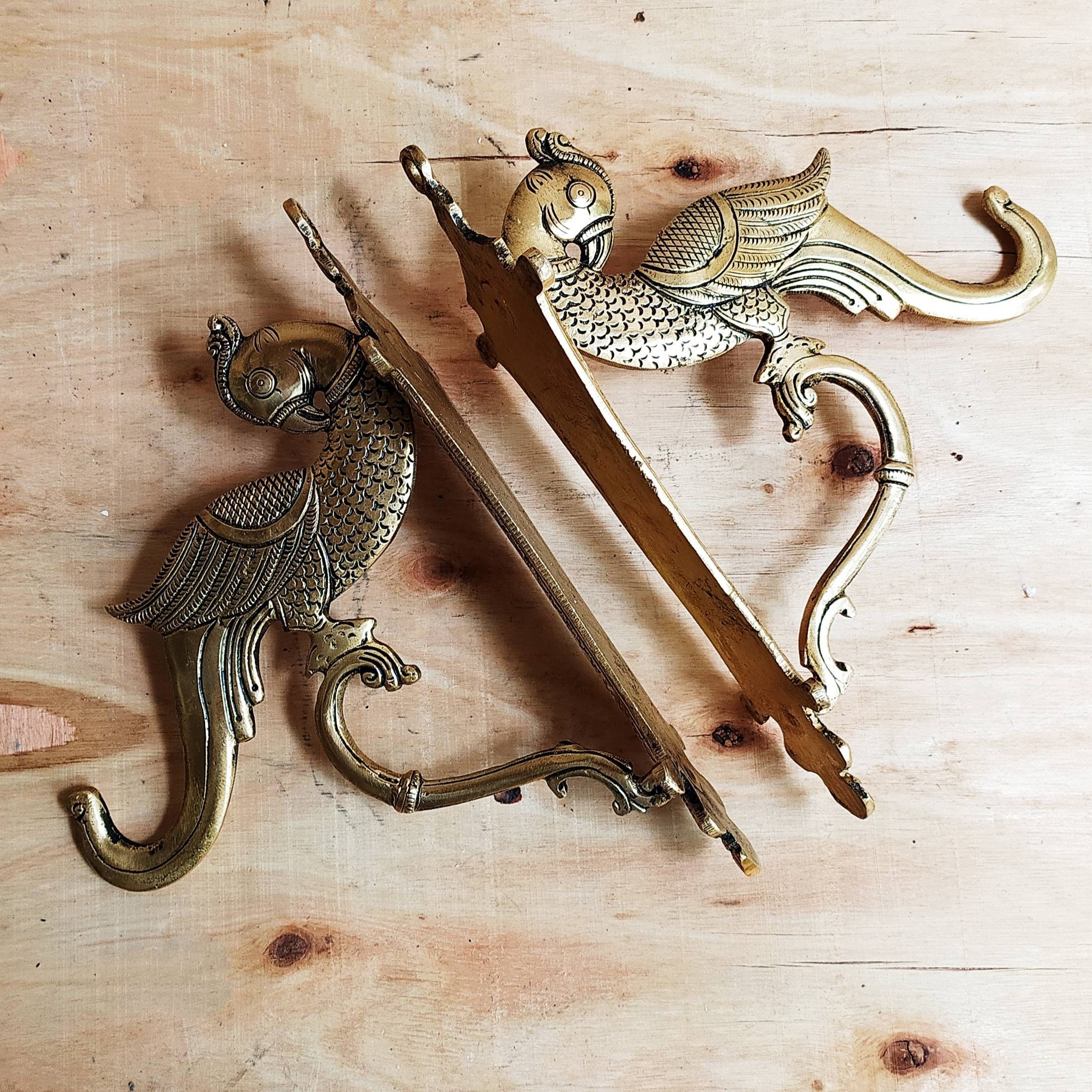 Pair of Ornate Handcrafted Parrot Design Brass Wall Hooks With | Etsy