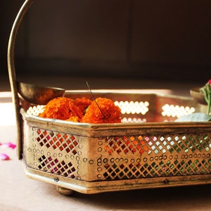 Poola Sajja - Traditional Brass Basket for Worship, Octagonal Brass ...