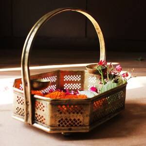 Poola Sajja - Traditional Brass Basket for Worship, Octagonal Brass ...