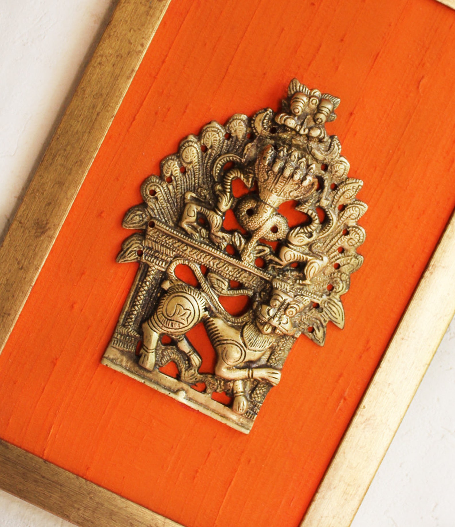 Brass Temple Frame With Mythical Yali 5 Hooded Naag Framed - Etsy