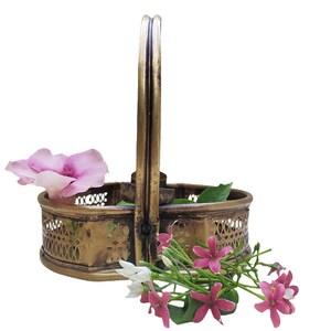 Pooja Sajja Vintage Brass Flower Basket, Prayer Basket, L 23x W 21 X Ht ...
