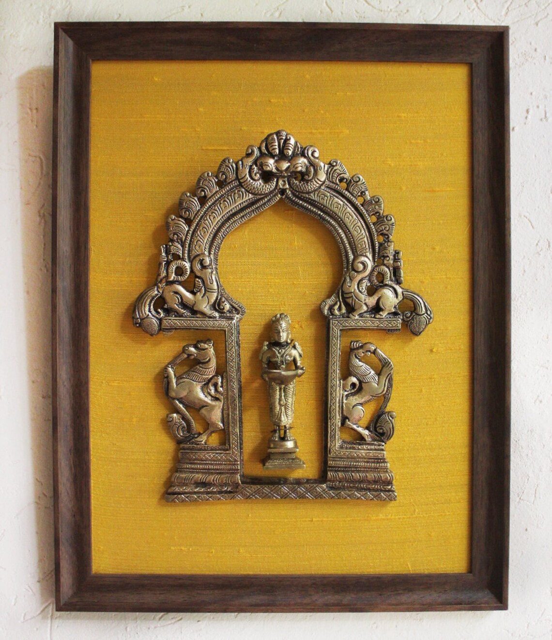 Vintage Brass Prabhavali Frame: Hindu Goddess Meenakshi, Mythical Yalis ...