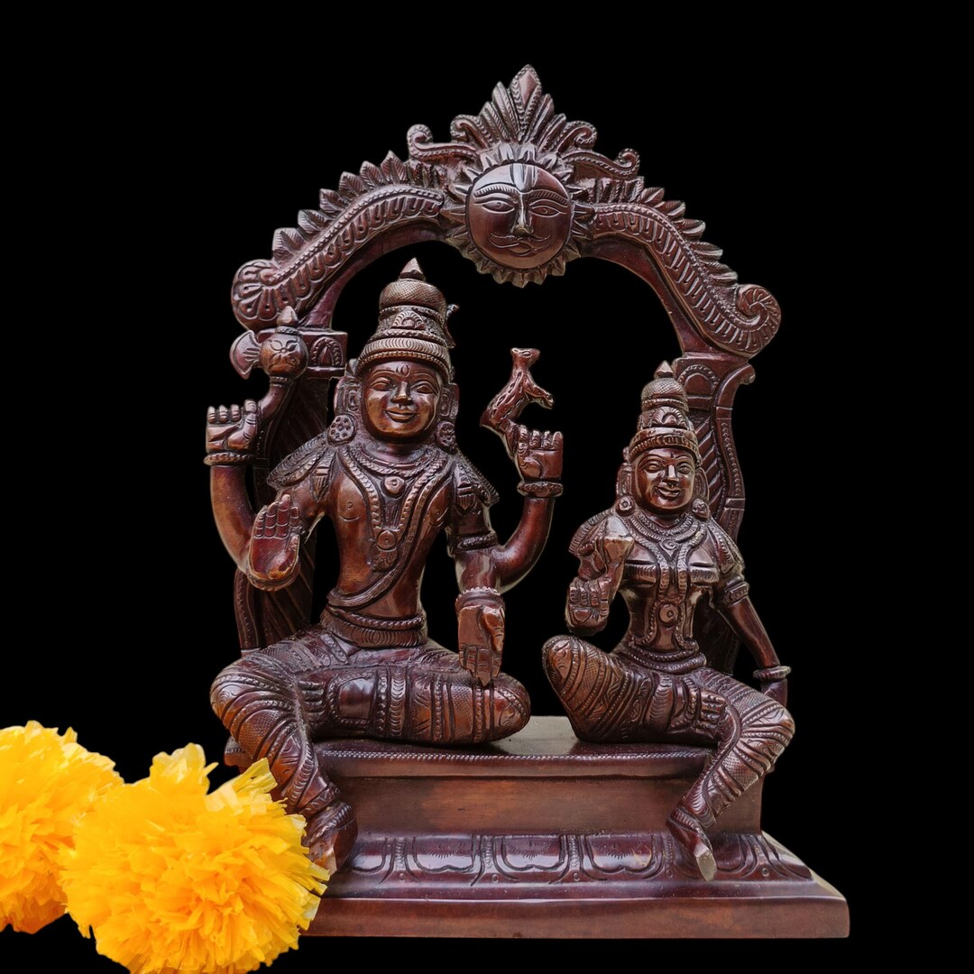 Divine Brass Sculpture of Lord Shiva & Parvati in A Rich Brown Patina ...
