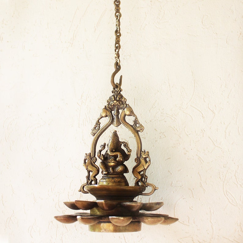 Vintage Brass Ganesha Oil Lamp, South Indian Religious Decor - Etsy