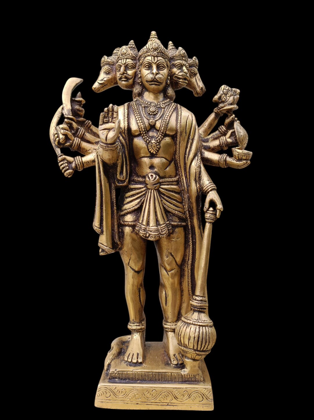 Magnificent Brass Sculpture of Panchmukhi Hanuman, Ht 36 X W 20 Cm ...