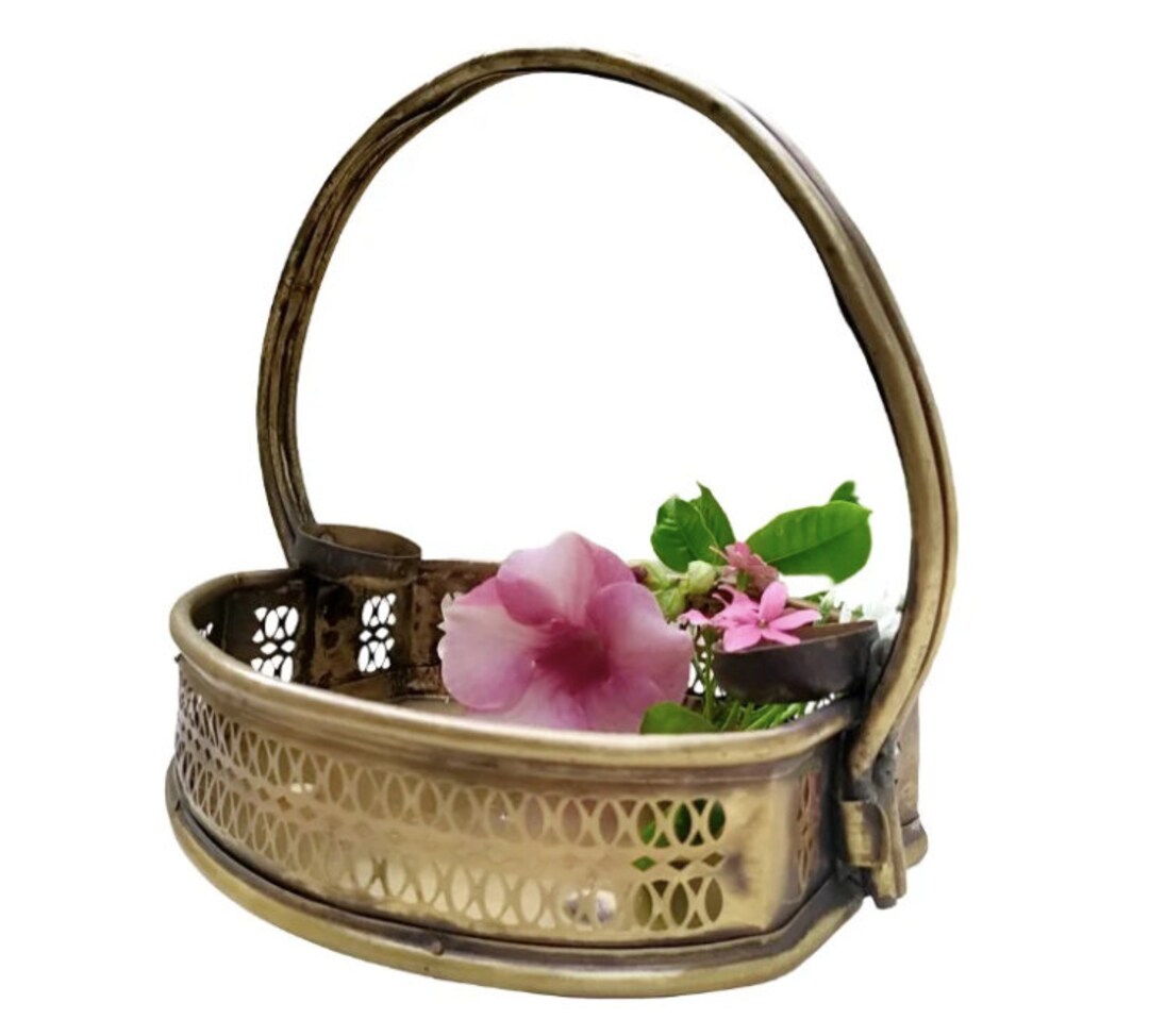 Pooja Sajja Vintage Brass Flower Basket, Prayer Basket, L 23x W 21 X Ht ...