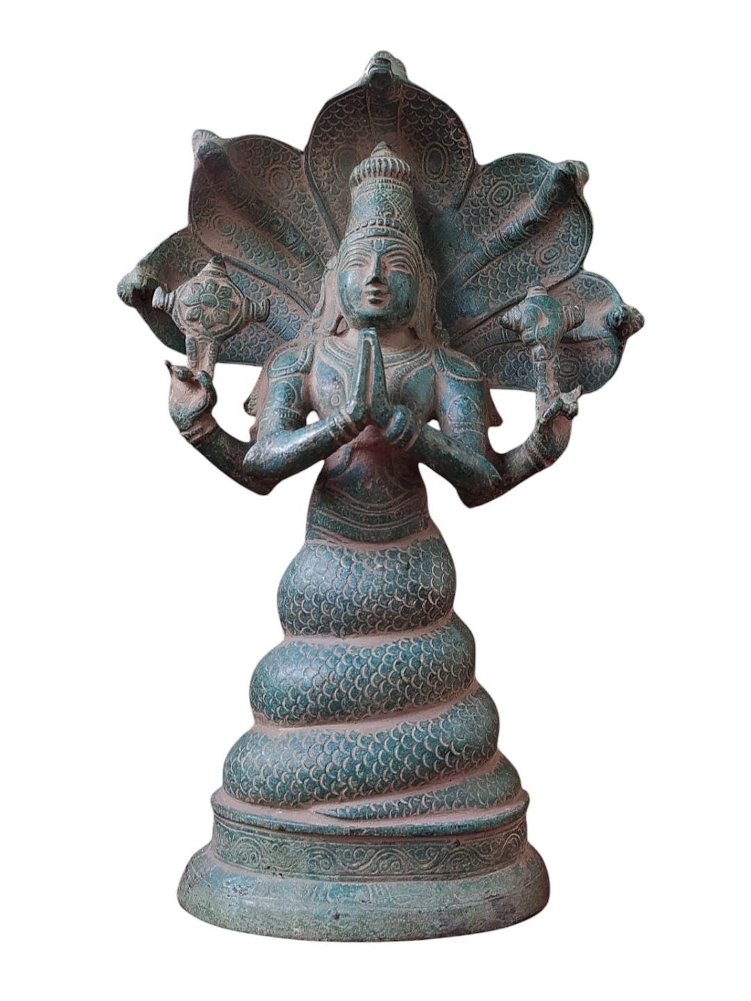 Magnificent Brass Statue of Lord Patanjali With 5 Naags in Green Patina ...