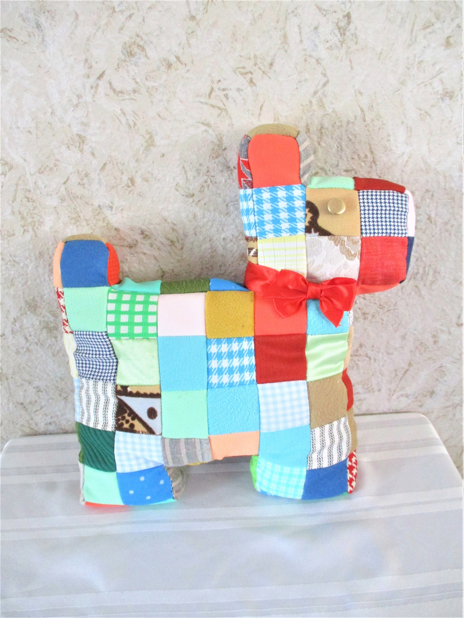 Vintage Patchwork Quilted Toy Stuffed Dog Handmade Polyester | Etsy