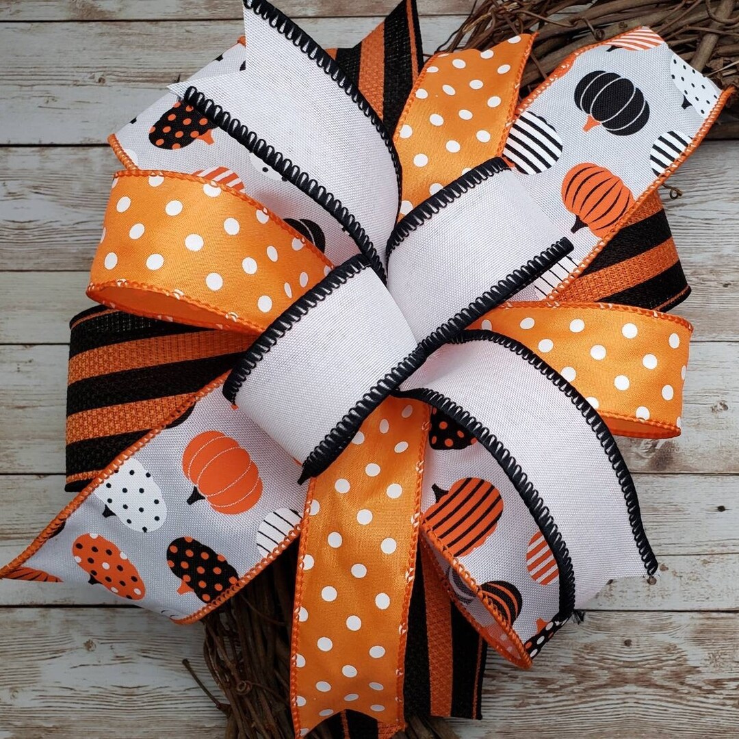 Fall Bow, Halloween Bow for Wreath, Pumpkin Bow, Halloween Wreath Bow ...