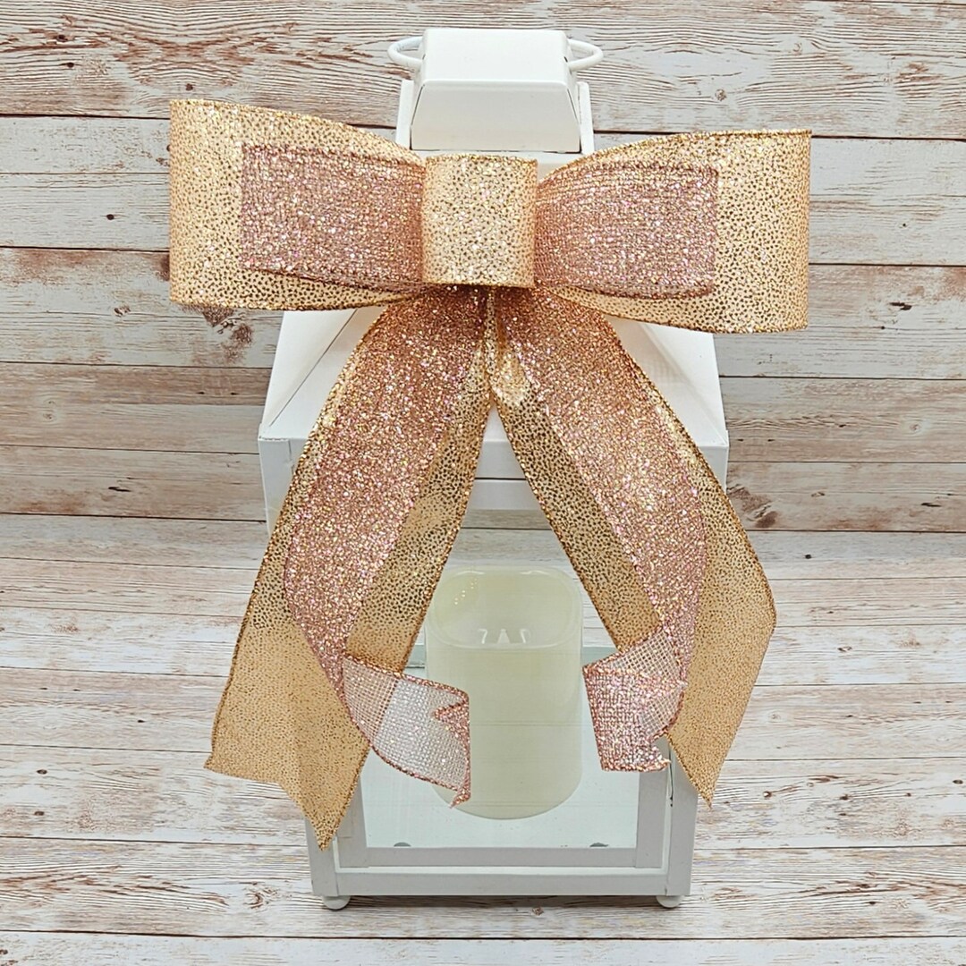Rose Gold Christmas Bow, Christmas Wreath Bow, Xmas Bows, Lantern Bow ...