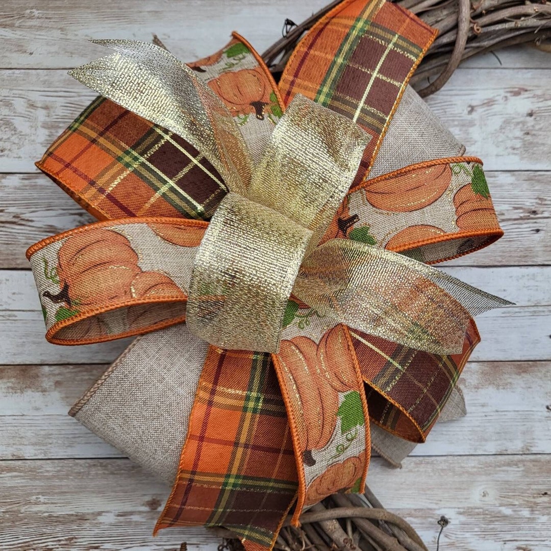 Fall Bow for Wreath, Pumpkin Wreath Bow, Plaid Bow, Autumn Decor ...