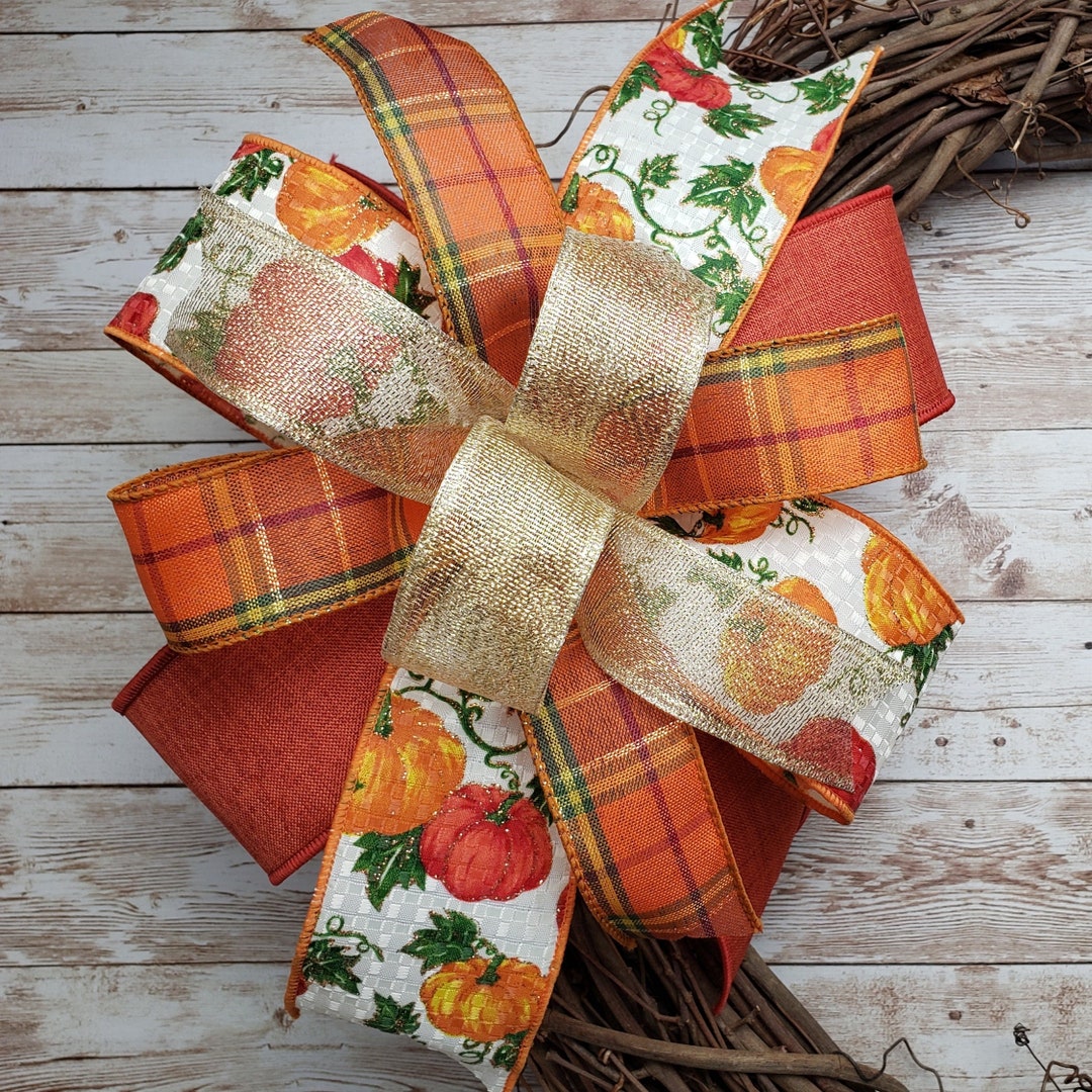 Fall Bow for Wreath, Pumpkin Wreath Bow, Plaid Bow, Autumn Decor ...