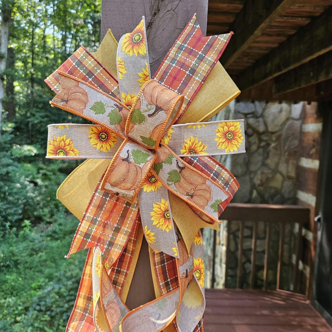 Fall Bow, Pumpkin Bow, Large Bow for Wreath, Sunflower Bow, Mailbox Bow ...