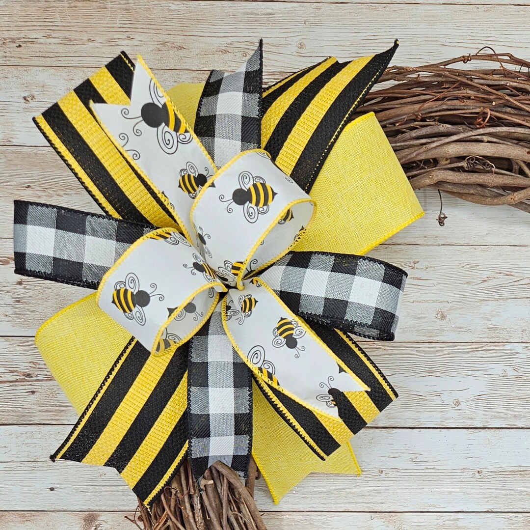 Bumble Bee Bow for Wreath, Bee Wreath Bow, Summer Bow, Spring Bow, Bee ...