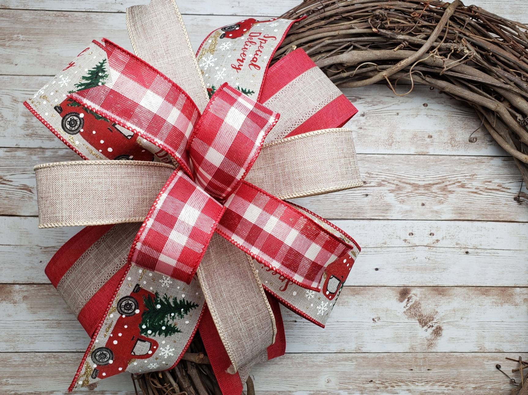 Christmas Bow Red Truck Bow Plaid Bow Bow for Wreath Xmas - Etsy