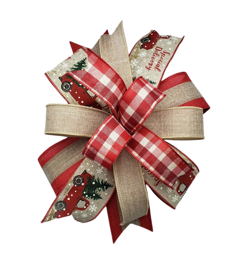 Christmas Bow Red Truck Bow Plaid Bow Bow for Wreath Xmas - Etsy