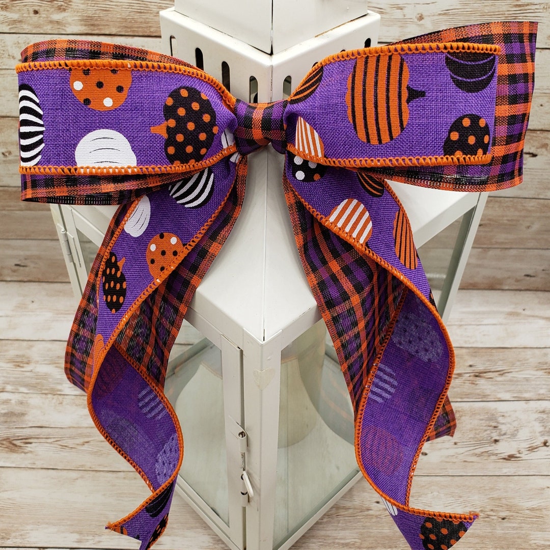 Halloween Lantern Bow Pumpkin Wreath Bow Plaid Bow Door Hanger Bow