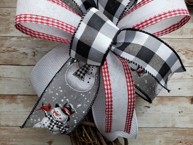 Snowman Bow, Winter Bow, Plaid Bow, Bow for Wreath, Xmas Decorations ...
