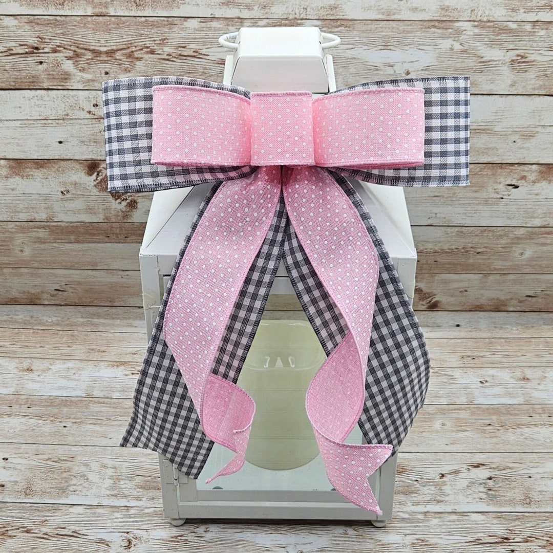Spring Bow, Pink Lantern Bow, Baby Shower Bow, Gingham Wreath Bow ...