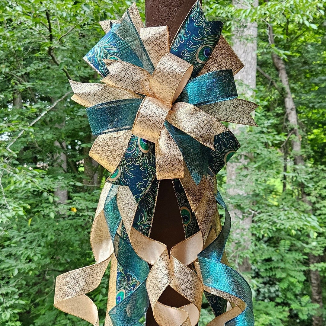 Peacock Christmas Tree Topper Bow, Peacock Christmas Decor, Blue and ...
