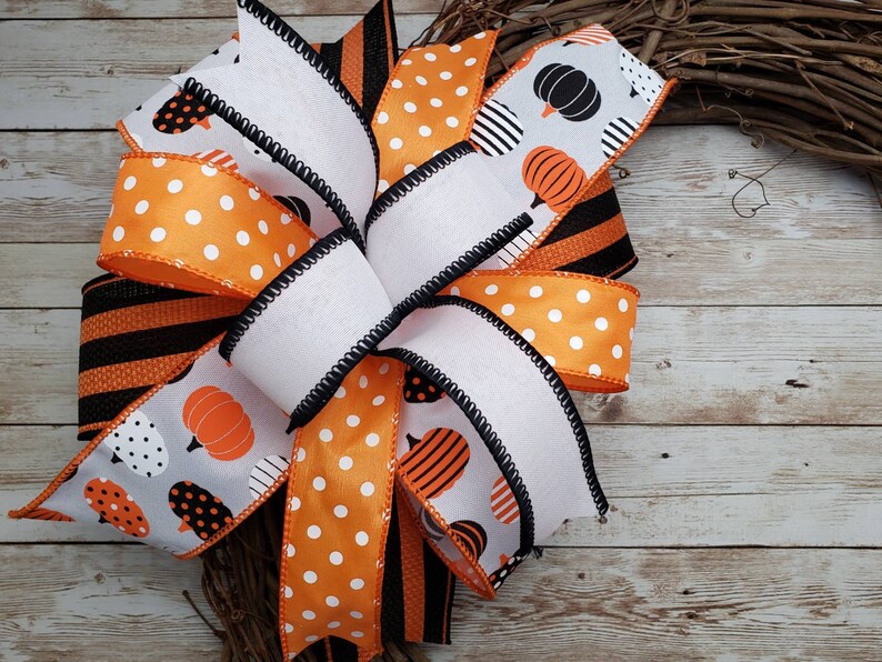 Fall Bow Halloween Bow for Wreath Pumpkin Bow Halloween - Etsy