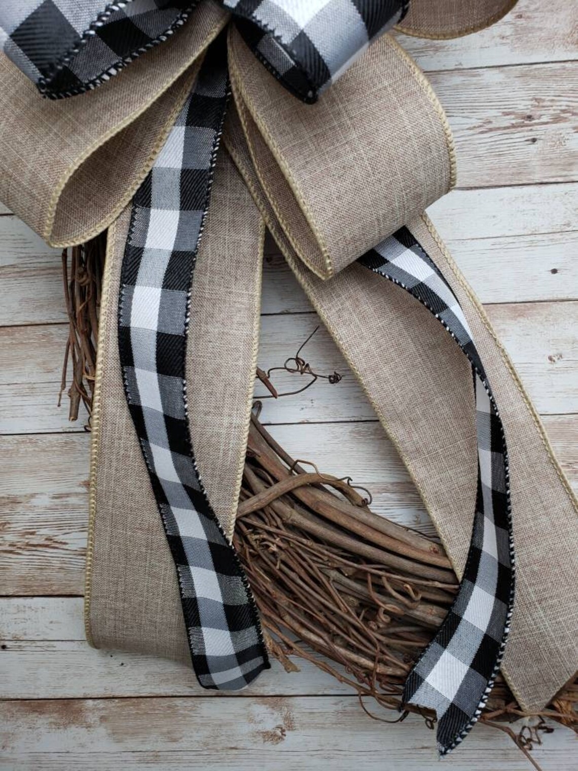 Buffalo Plaid Bow For Wreath Black White Plaid Bow Buffalo Etsy