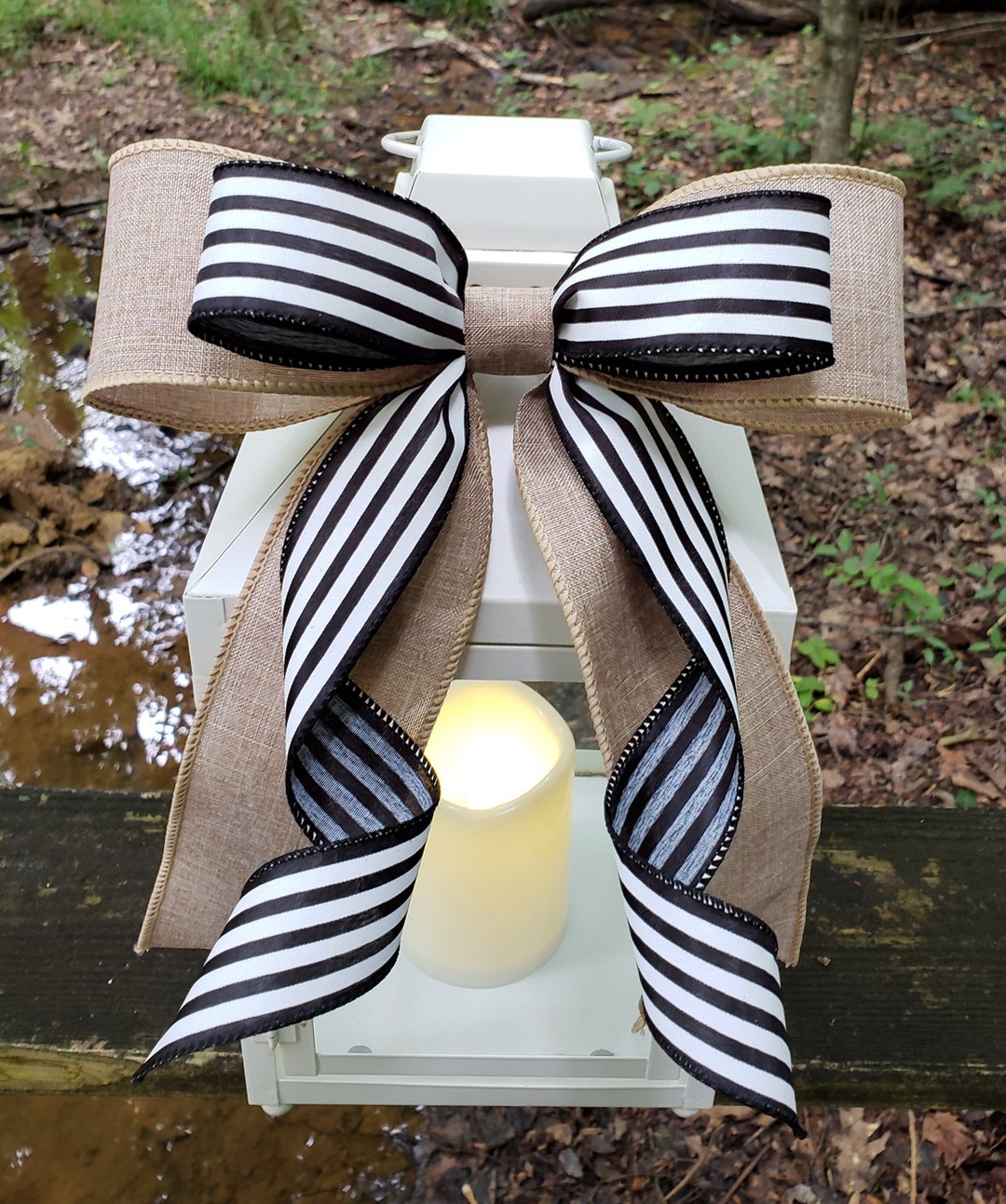 Farmhouse Wreath Bow, Striped Bow, Lantern Bow, Farmhouse Bow, Spring ...