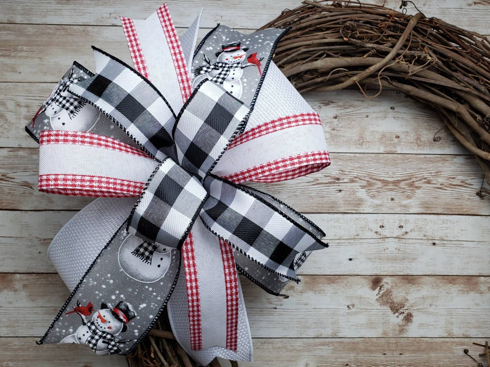 Snowman Bow Winter Bow Plaid Bow Bow for Wreath Xmas - Etsy
