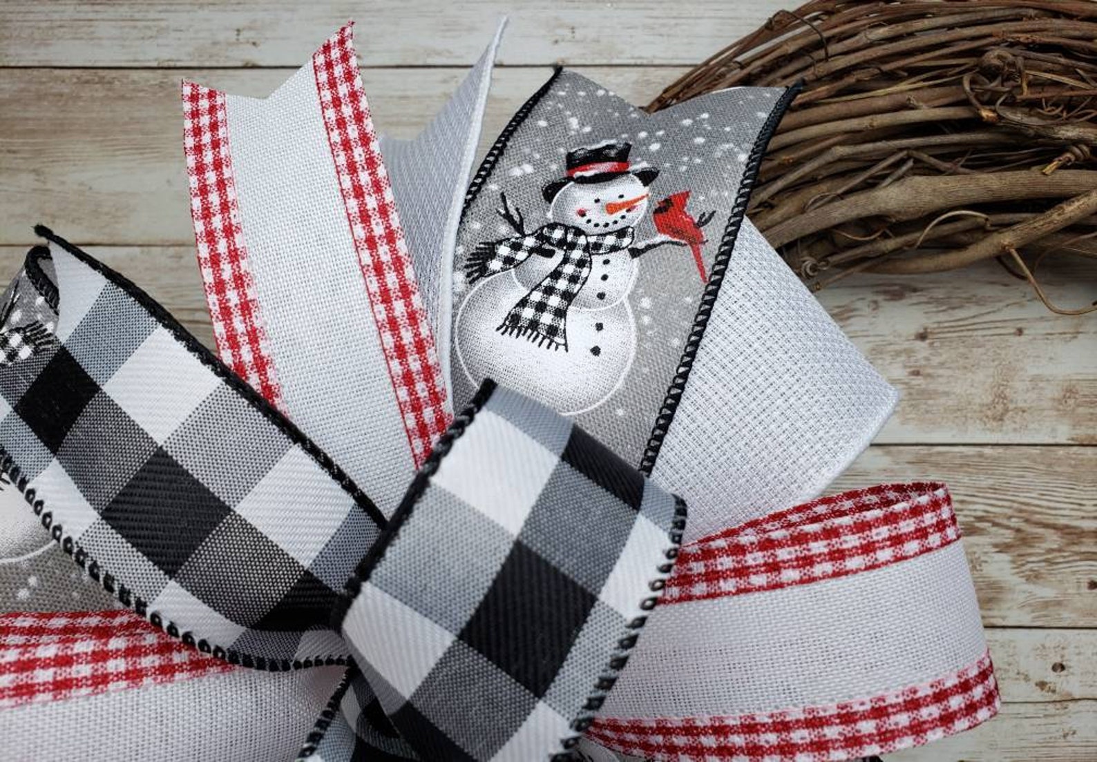 Snowman Bow, Winter Bow, Plaid Bow, Bow for Wreath, Xmas Decorations ...