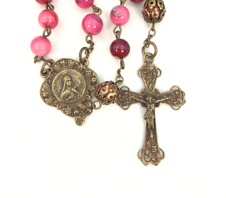 Rosary, Pink River Shell and Bronze Beaded Rosary - Etsy