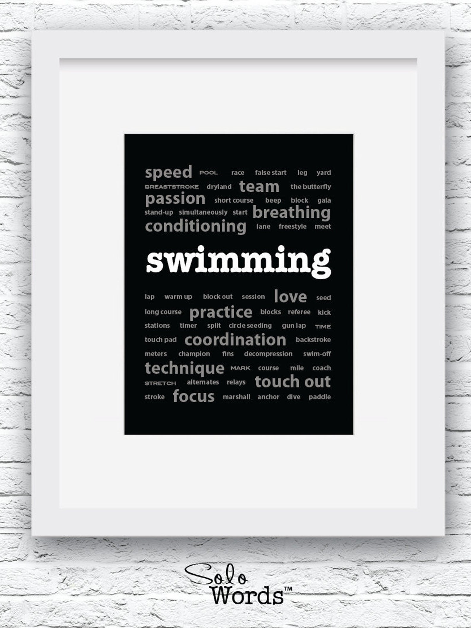 Swimming Words Wall Art Printable, Black and White Art, Sport Decor ...
