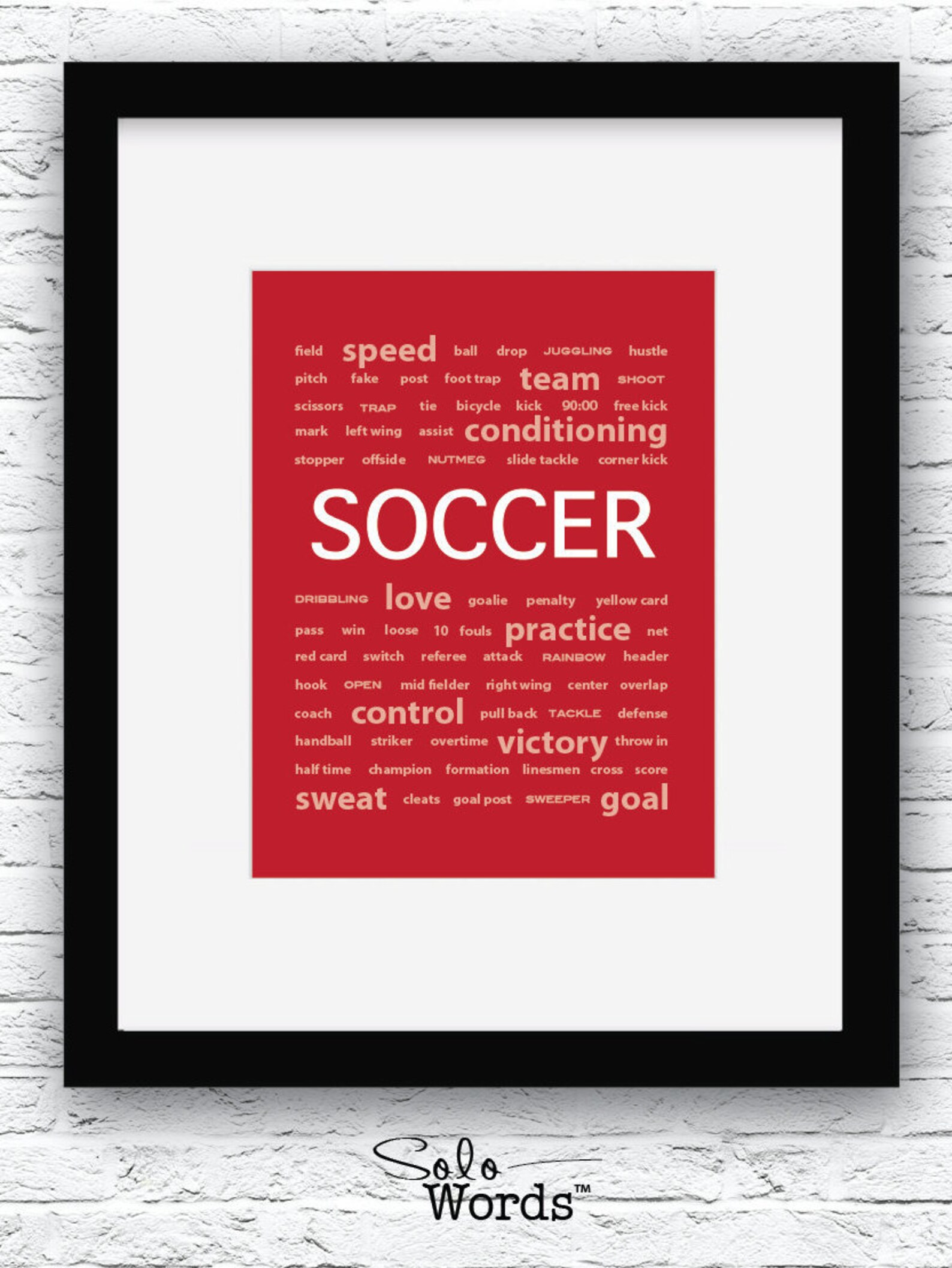 Soccer Posters, Soccer Words Wall Art Printable, Red Soccer Art, Sport ...