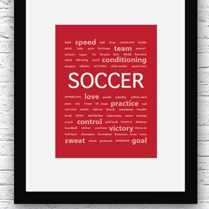 Soccer Posters, Soccer Words Wall Art Printable, Red Soccer Art, Sport ...