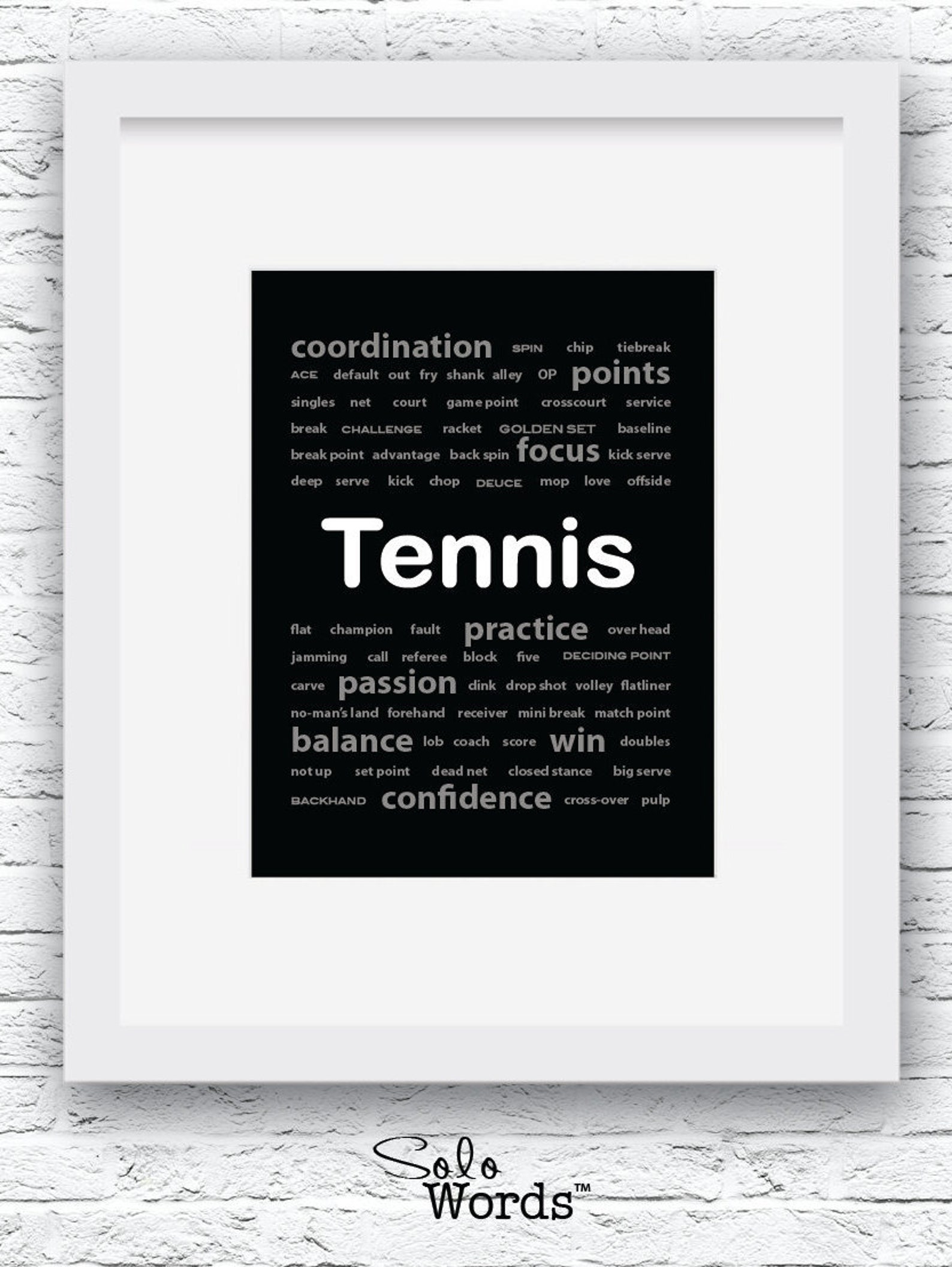 Tennis Words Wall Art Printable, Black and White Art, Sport Decor ...