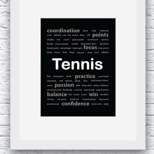 Tennis Words Wall Art Printable, Black and White Art, Sport Decor ...