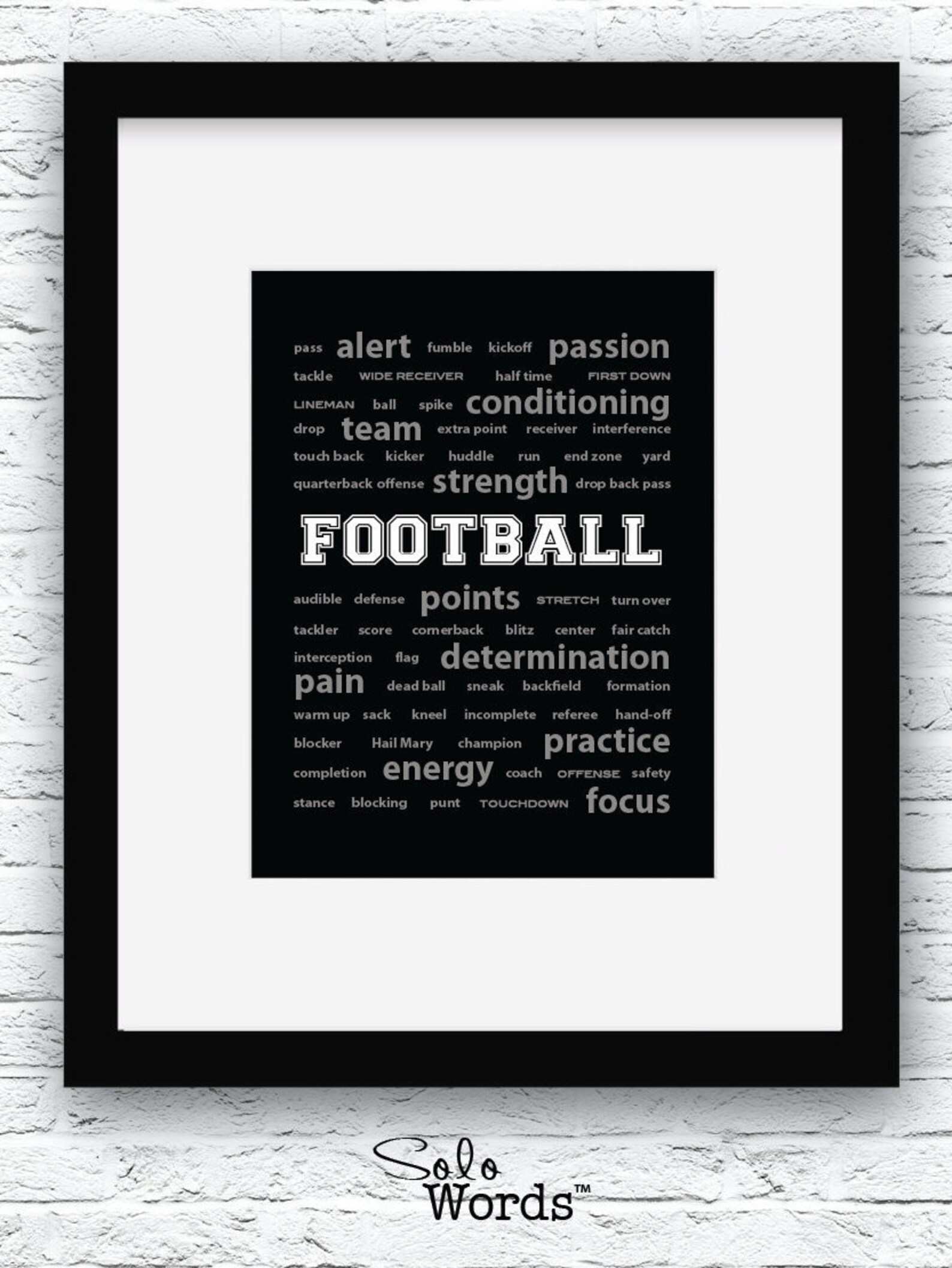 Football Words Wall Art Printable, Black and White Art, Sport Decor ...
