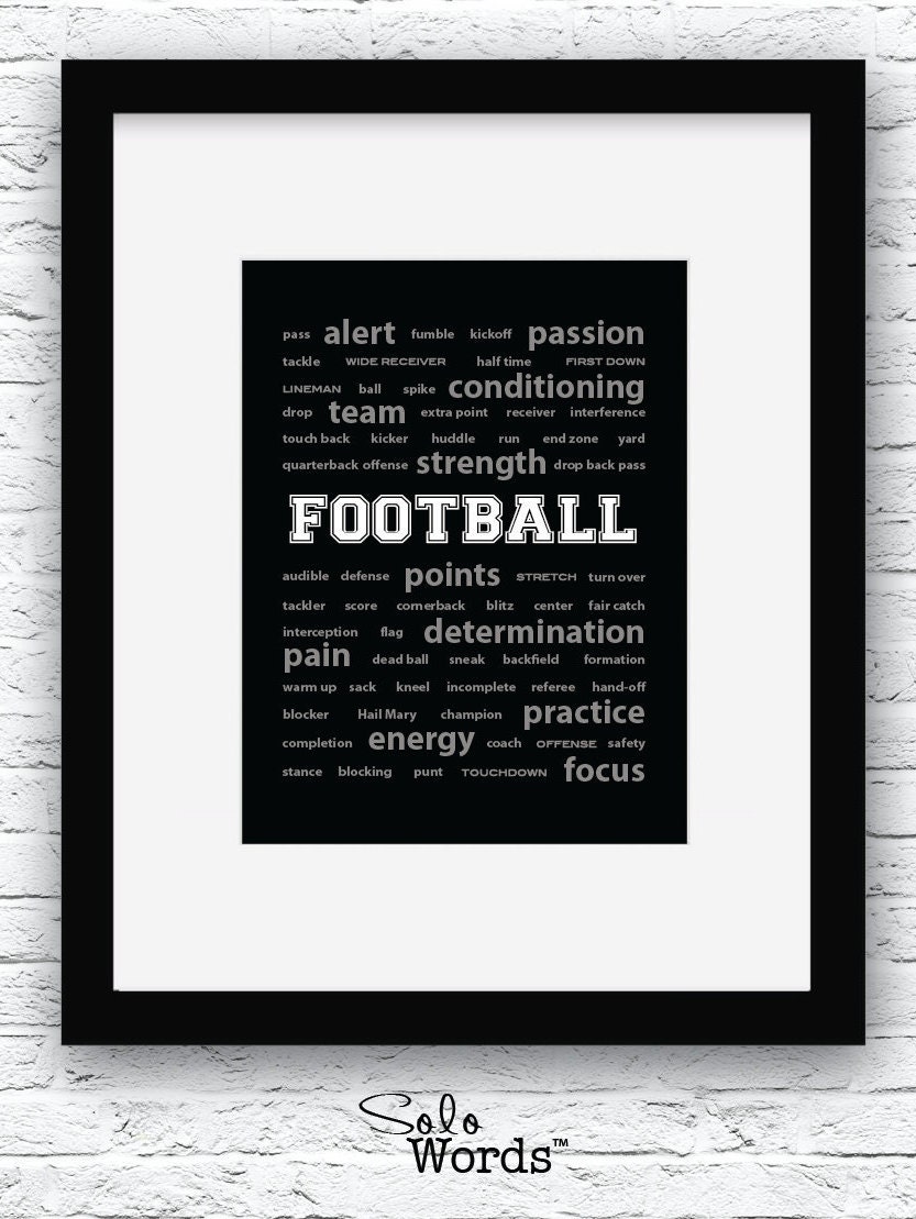 Football Words Wall Art Printable, Black and White Art, Sport Decor ...