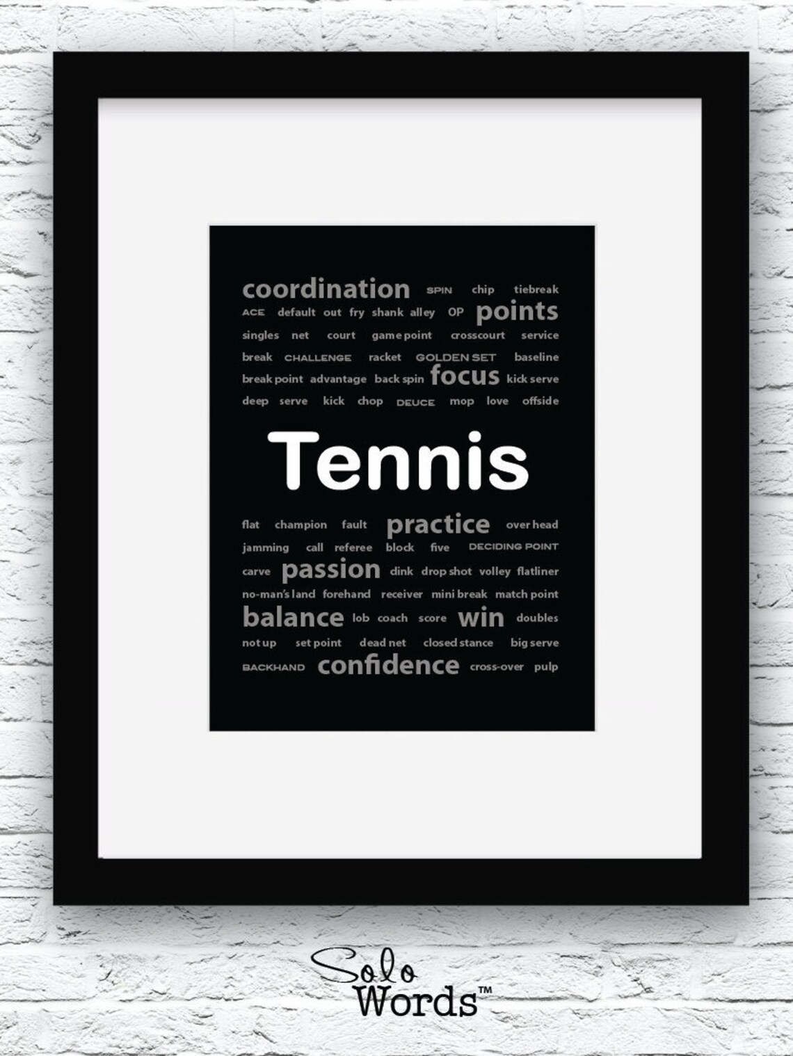 Tennis Words Wall Art Printable, Black and White Art, Sport Decor ...