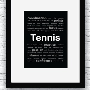 Tennis Words Wall Art Printable, Black and White Art, Sport Decor ...