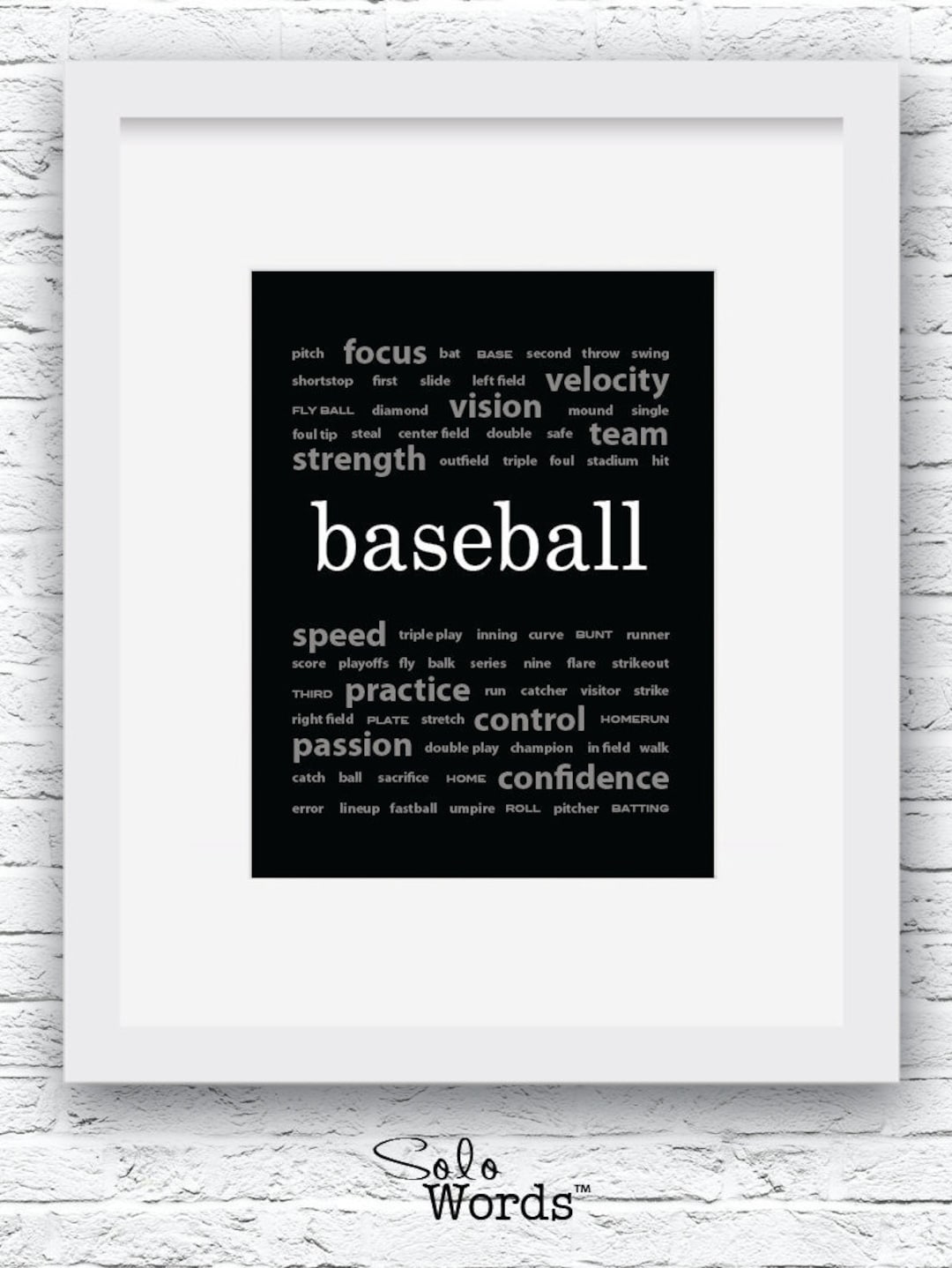 Baseball Words Wall Art Printable, Black and White Art, Sport Decor ...