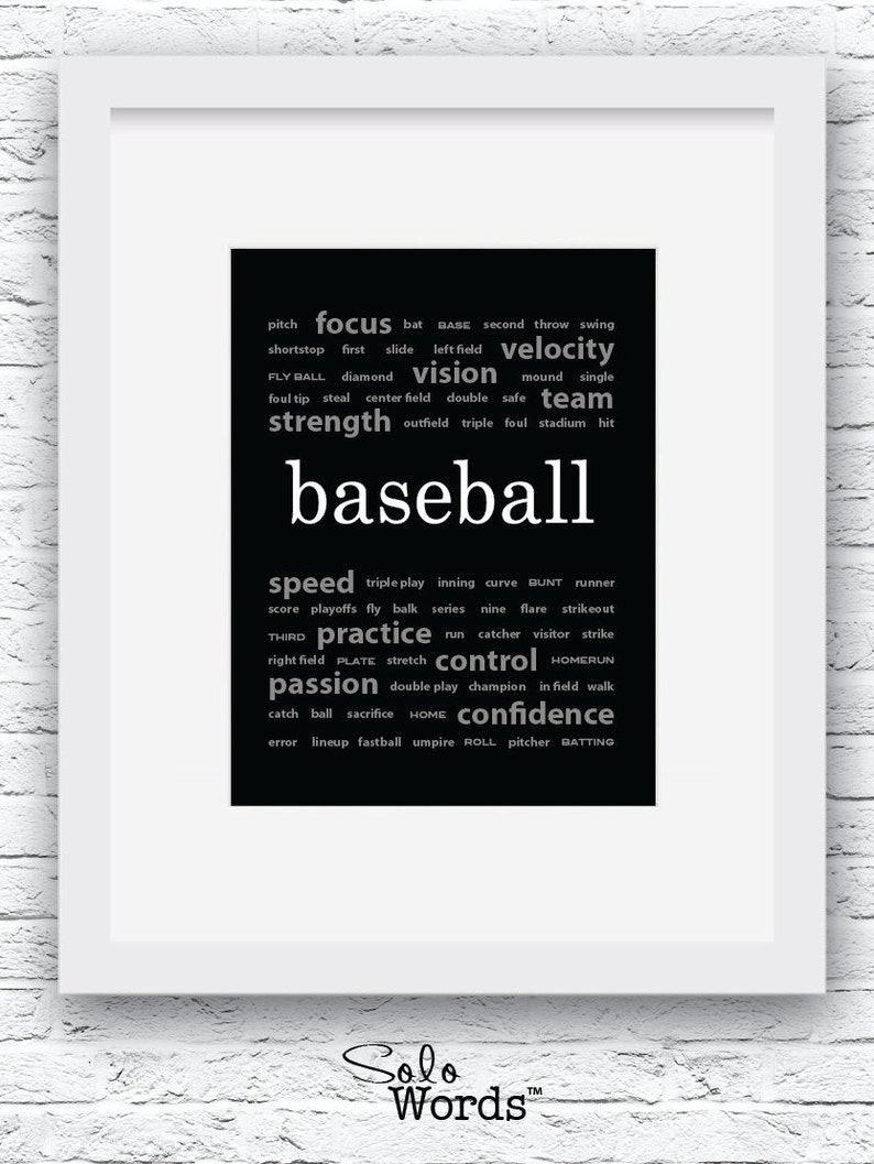 Baseball Words Wall Art Printable, Black and White Art, Sport Decor ...