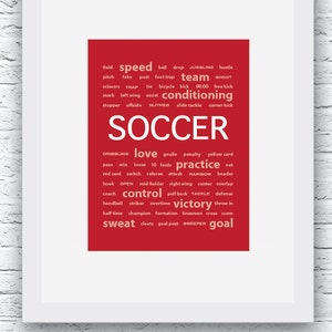 Soccer Posters, Soccer Words Wall Art Printable, Red Soccer Art, Sport ...