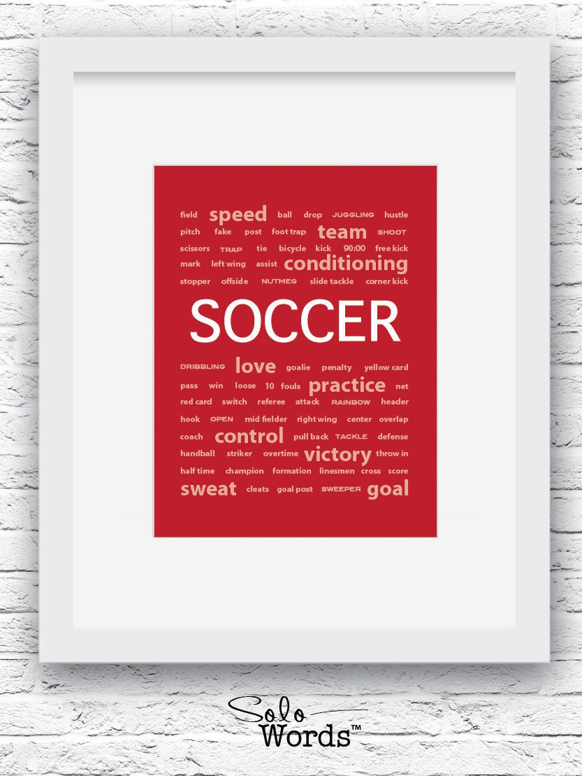 Soccer Posters, Soccer Words Wall Art Printable, Red Soccer Art, Sport ...