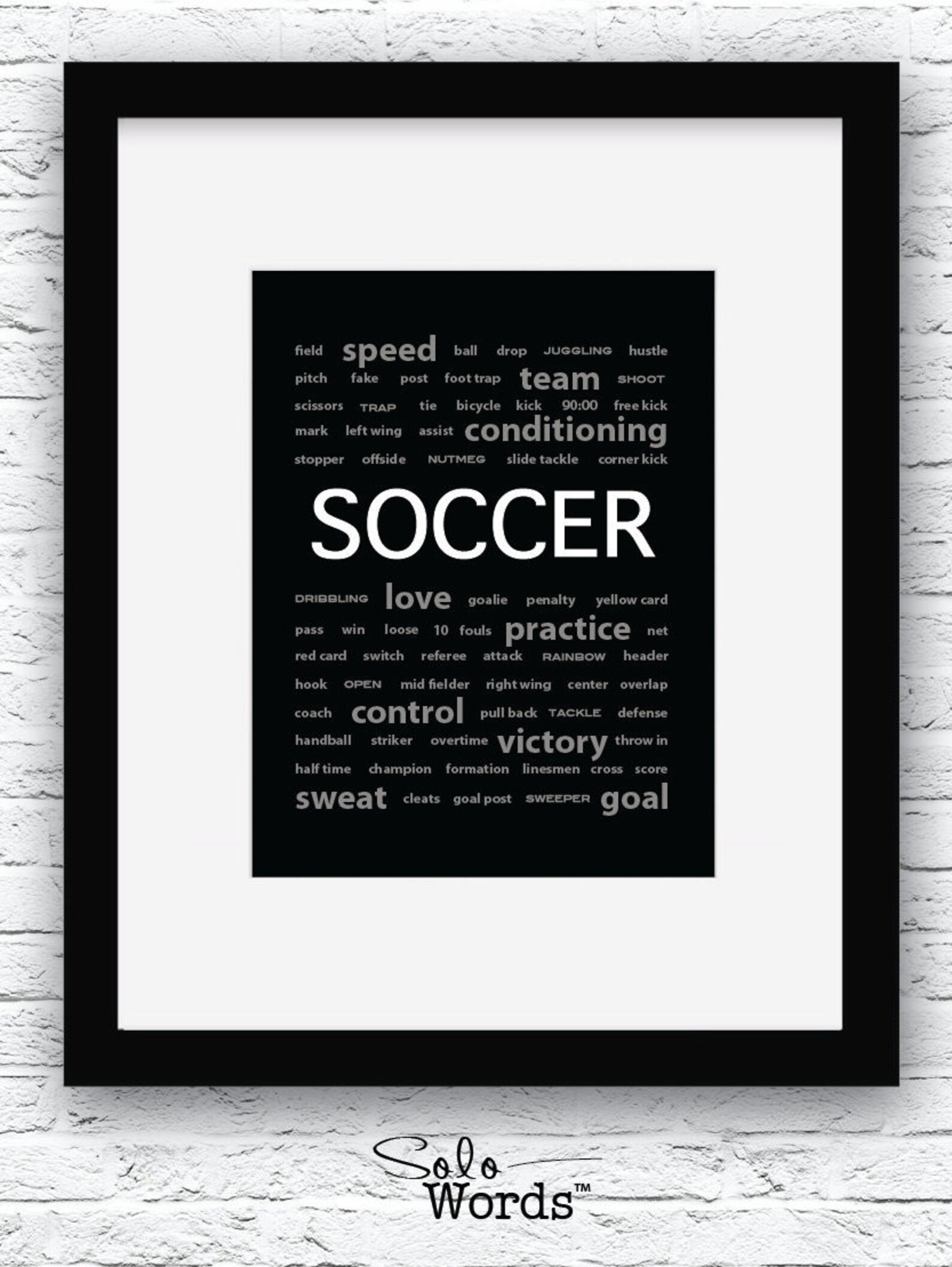 Soccer Words Wall Art Printable, Black and White Art, Sport Decor ...