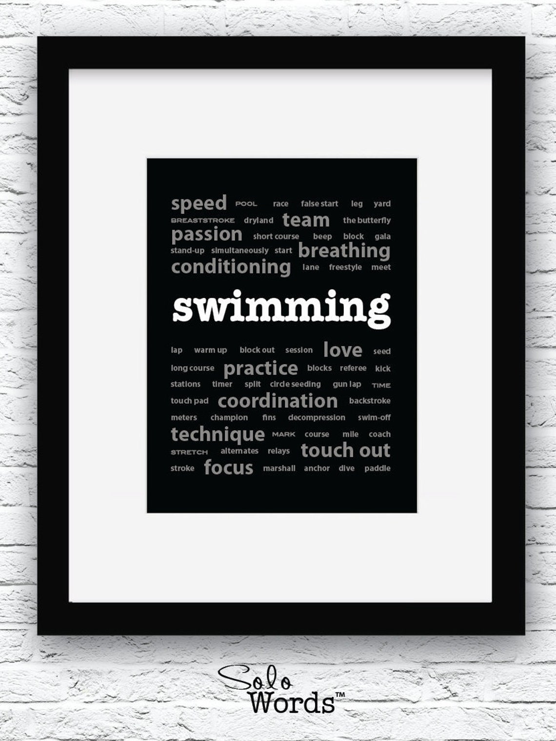 Swimming Words Wall Art Printable Black and White Art Sport - Etsy
