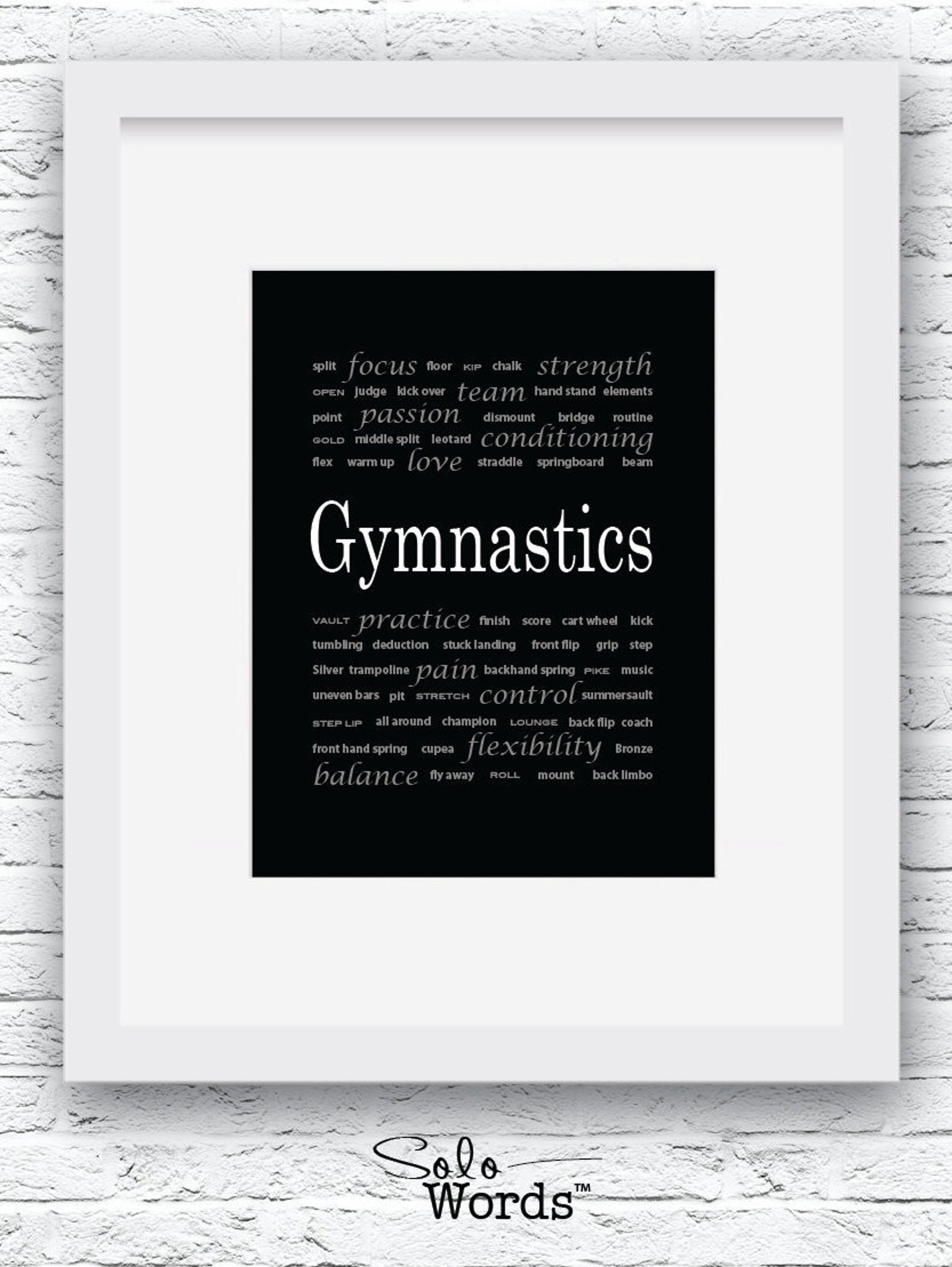 Gymnastics Words Wall Art Printable, Black and White Art, Sport Decor ...