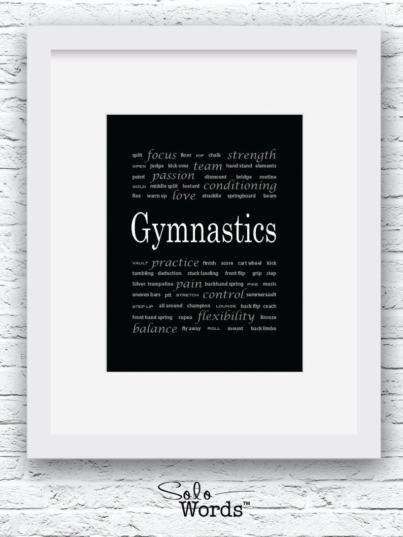 Gymnastics Words Wall Art Printable, Black and White Art, Sport Decor ...