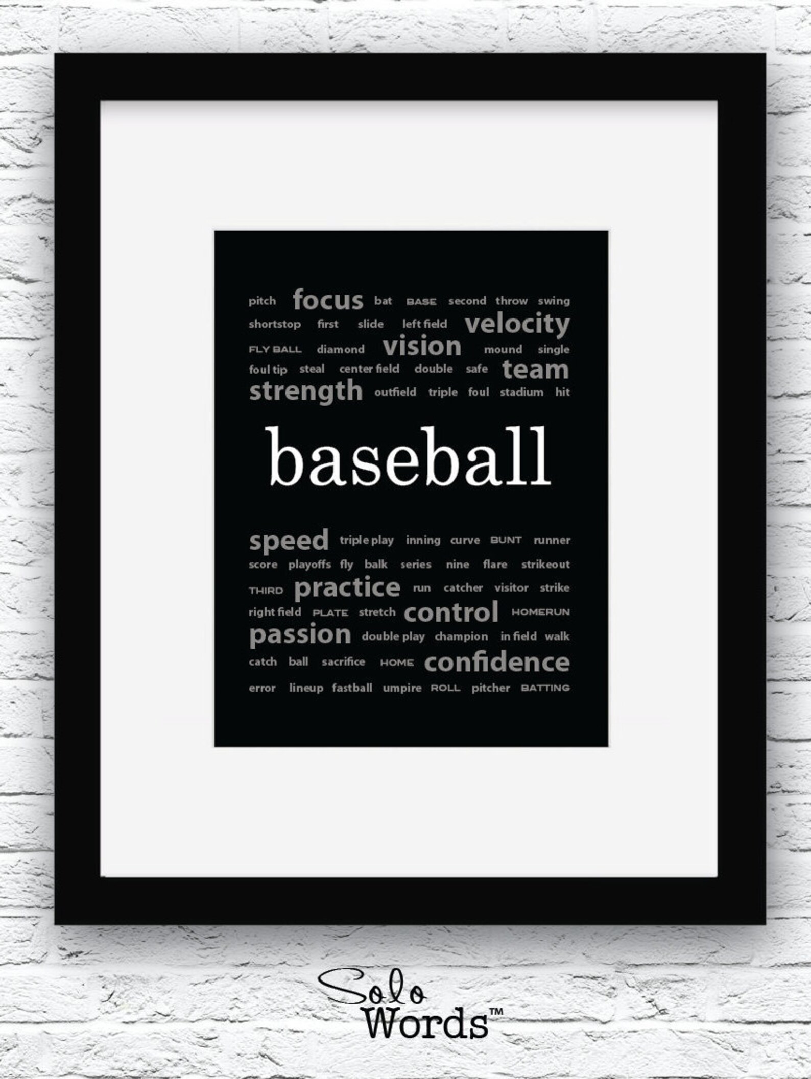 Baseball Words Wall Art Printable, Black and White Art, Sport Decor ...