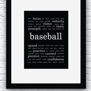 Baseball Words Wall Art Printable, Black and White Art, Sport Decor ...
