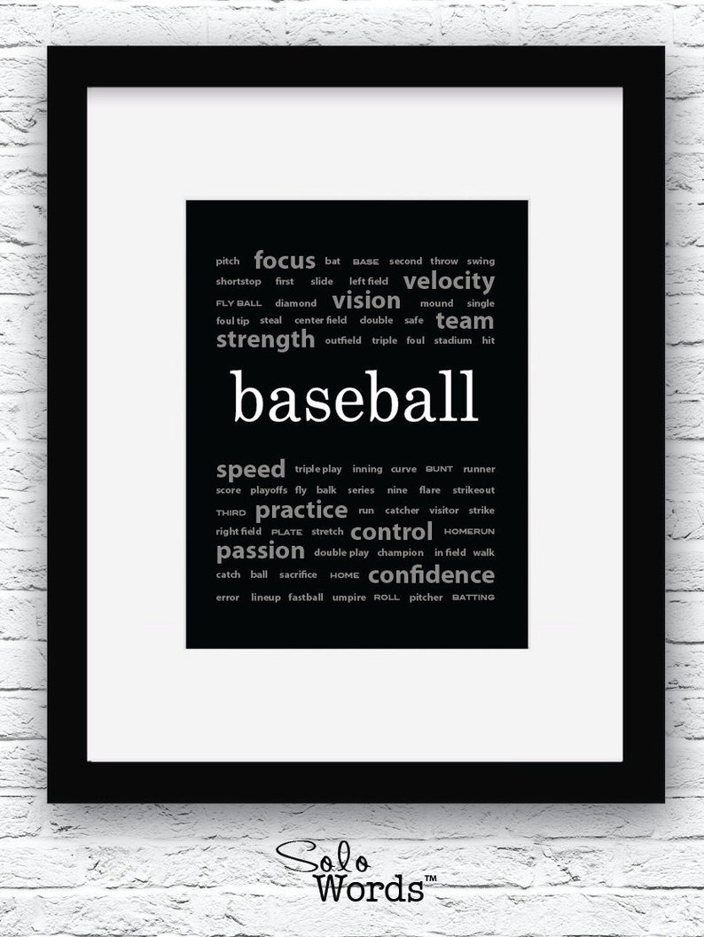 Baseball Words Wall Art Printable, Black and White Art, Sport Decor ...